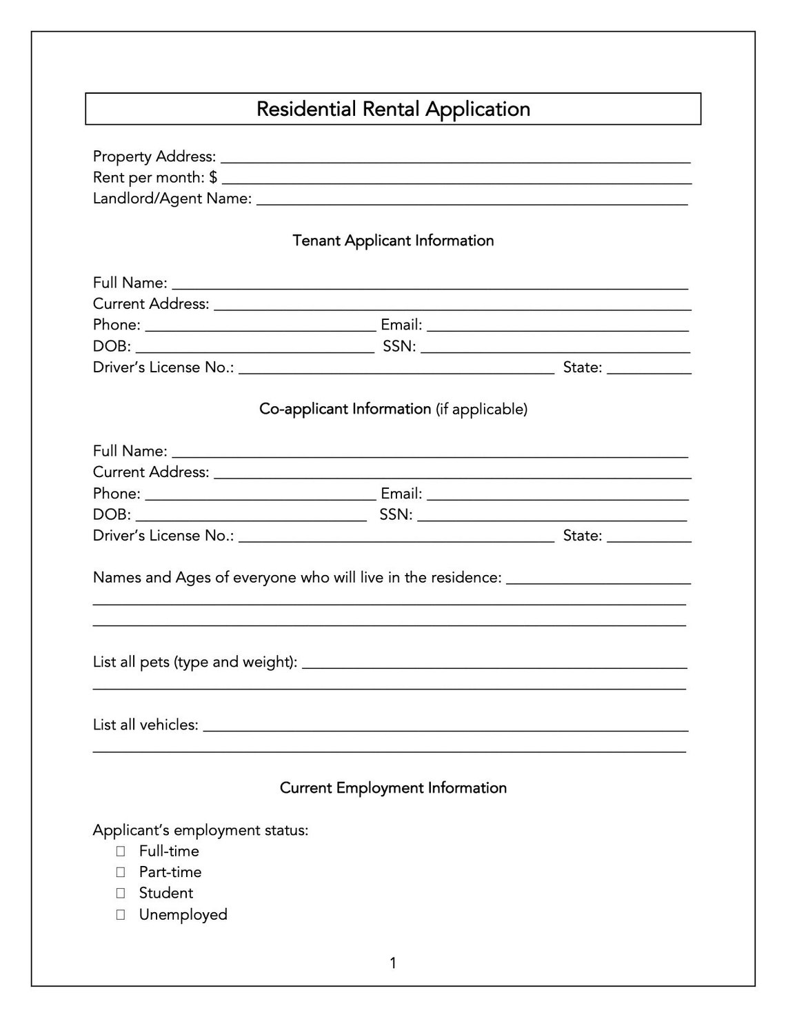 Tenant Rental Application Template, Tenant Lease Questionnaire Form ...