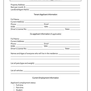 Tenant Rental Application Template, Tenant Lease Questionnaire Form ...