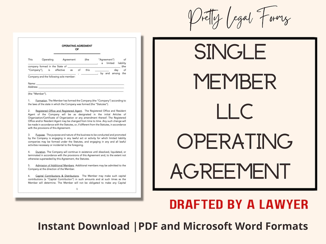 Single Member LLC Operating Agreement Contract Template, Printable and ...