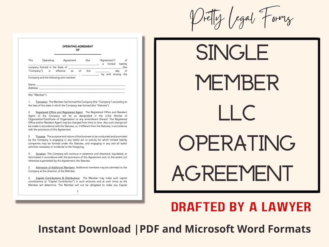 Single Member LLC Operating Agreement Contract Template - Etsy