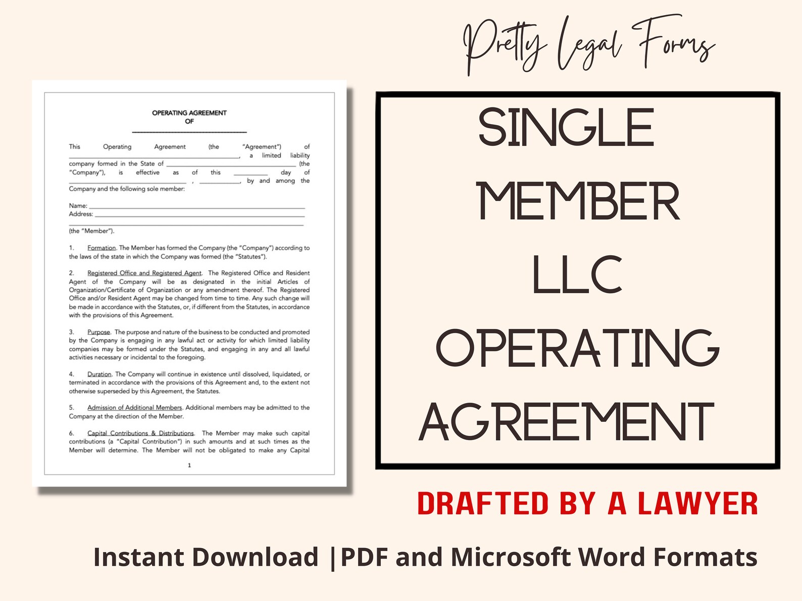 Single Member LLC Operating Agreement Contract Template, Printable and ...