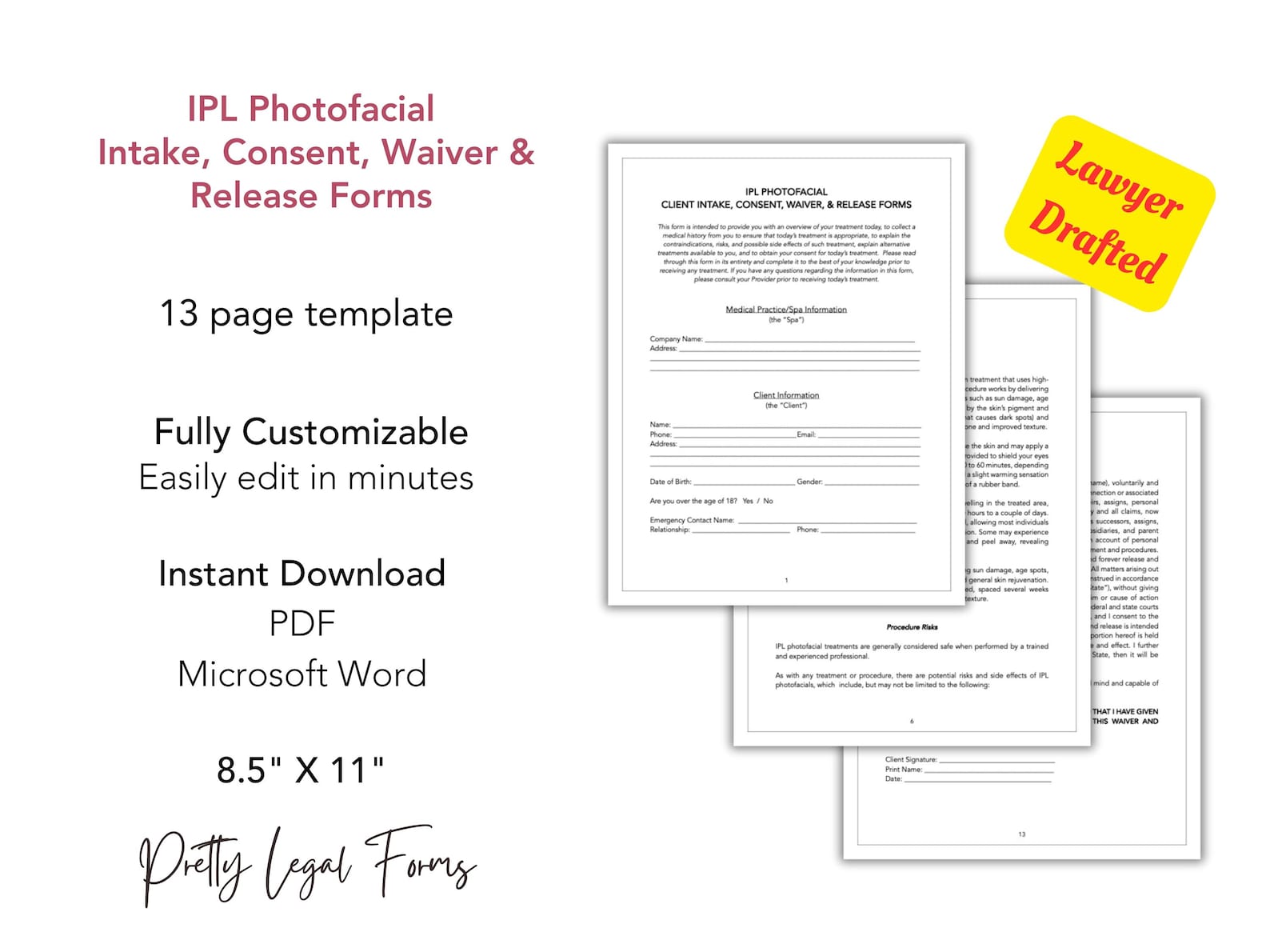 IPL Client Intake Forms Bundle IPL Photofacial Informed Consent ...
