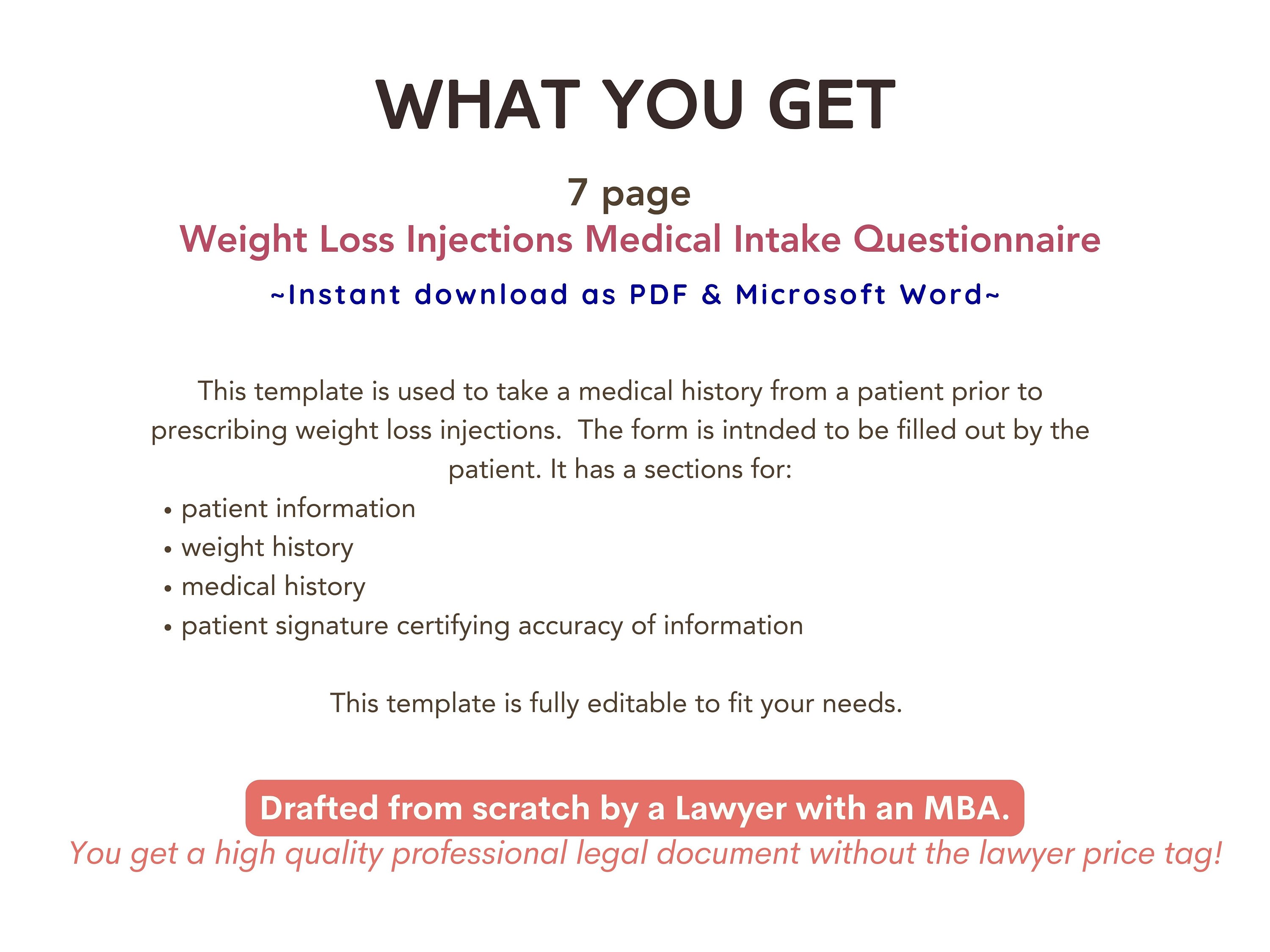 Weight Loss Injection Medical Questionnaire Semaglutide Patient Intake ...