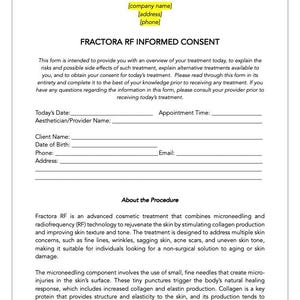 Fractora RF Informed Consent Form Facial Radio Frequency Consent ...