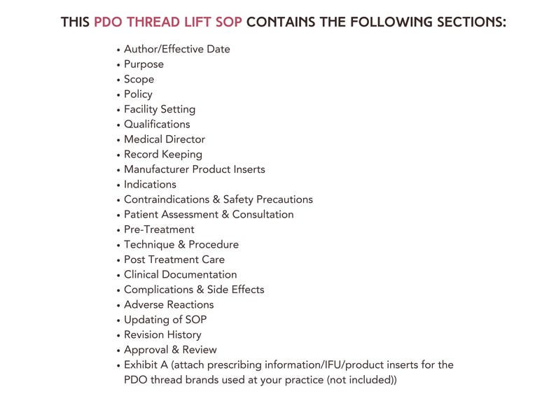 PDO Threads Standard Operating Procedure PDO Thread Lift SOP Med Spa ...