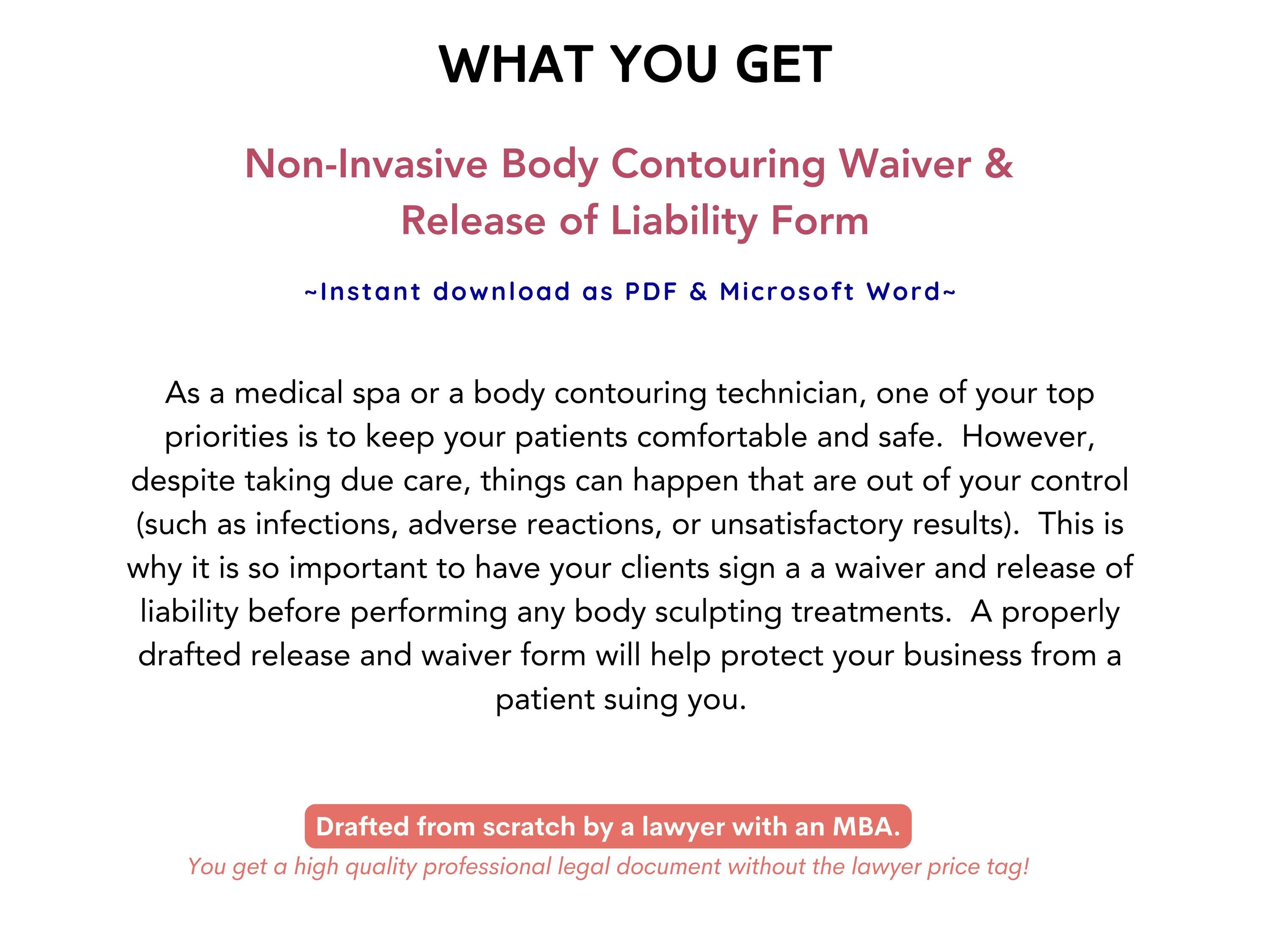 Body Sculpting Waiver Form Body Contouring Release of Liability Medical ...