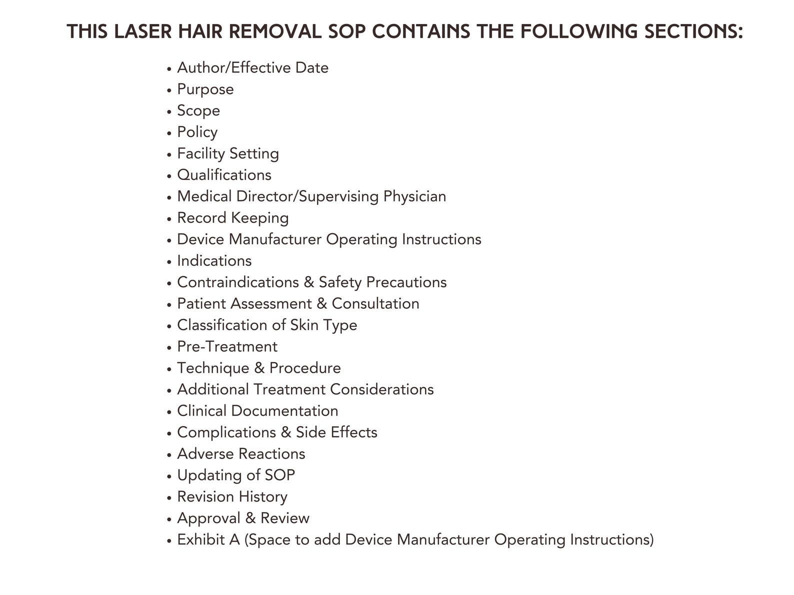 Laser Hair Removal SOP Protocol Template for Medical Spa and Cosmetic ...