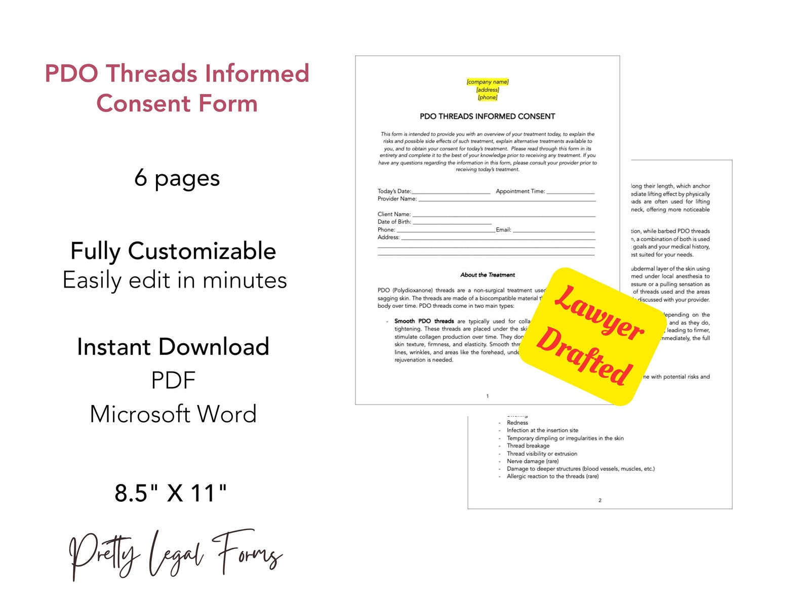 PDO Threads Informed Consent Form Non Surgical Facelift Thread Lift ...