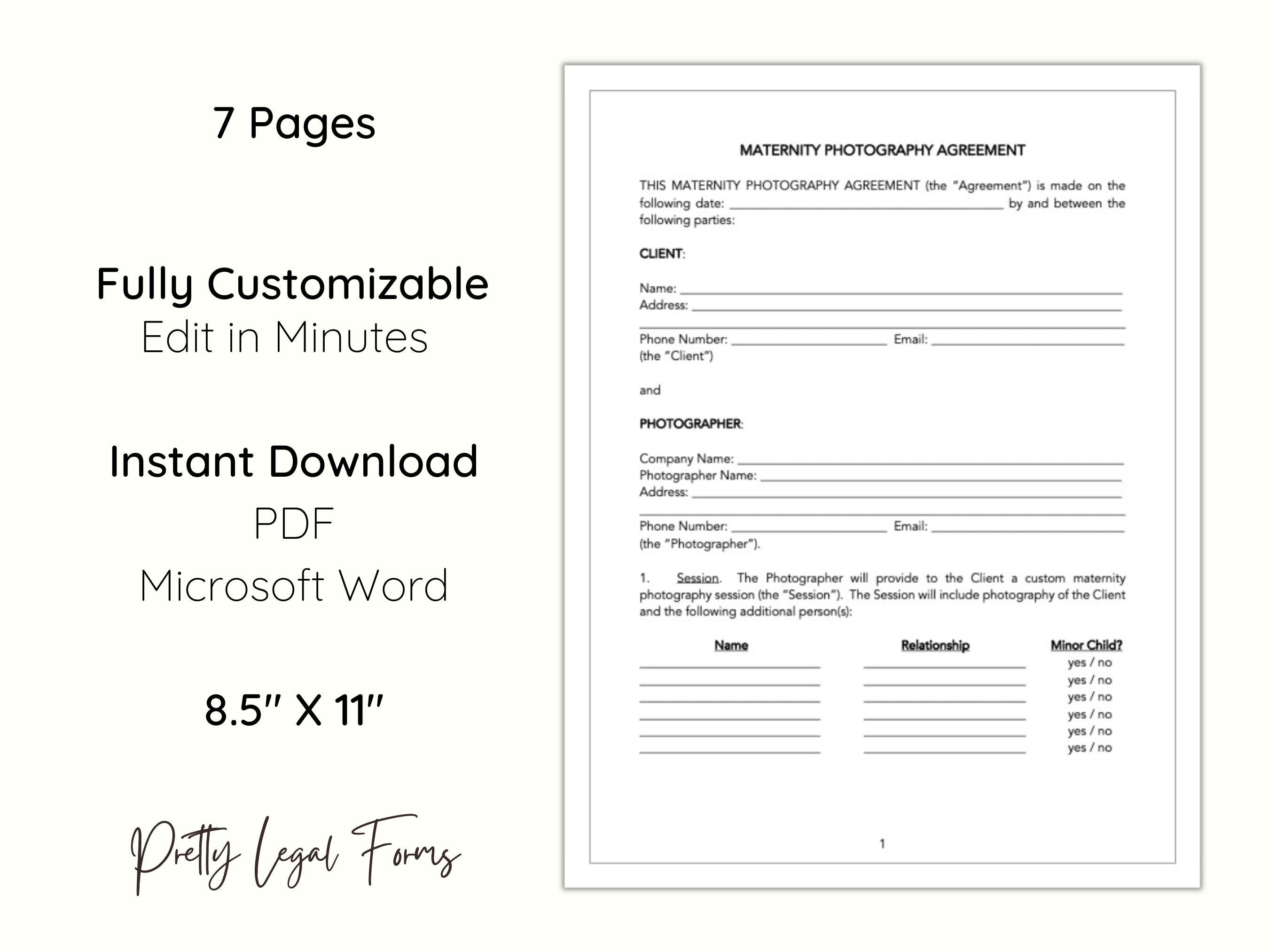 Maternity Photography Contract Template Pregnancy Photographer ...