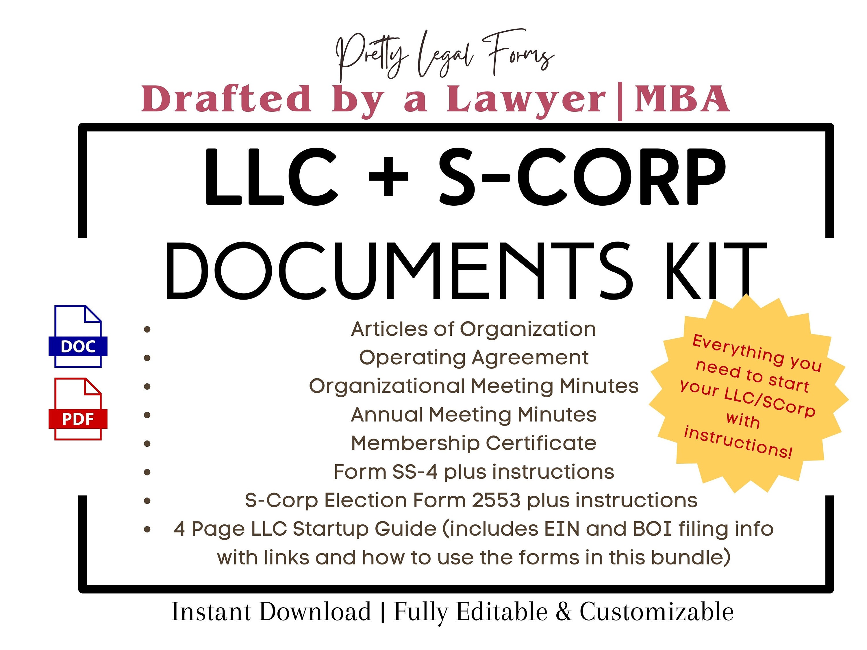 LLC Document Template Bundle S-corp Corporate Kit LLC Kit LLC Guide ...