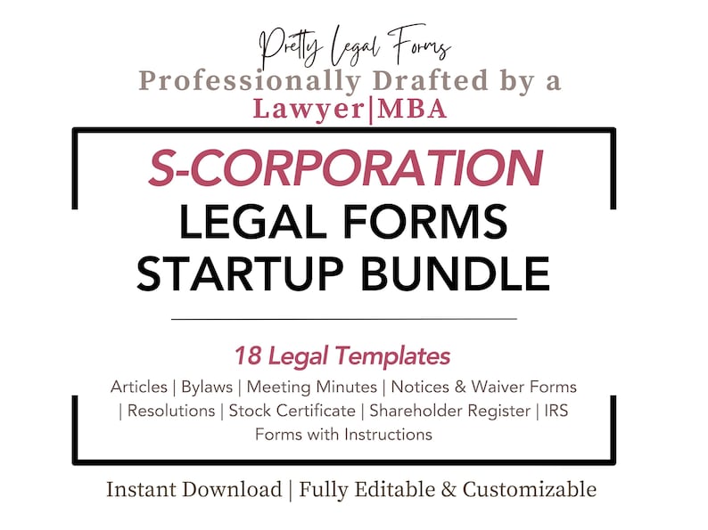 S-corp Kit S-corporation Legal Template Bundle S-corp Forms Scorp ...
