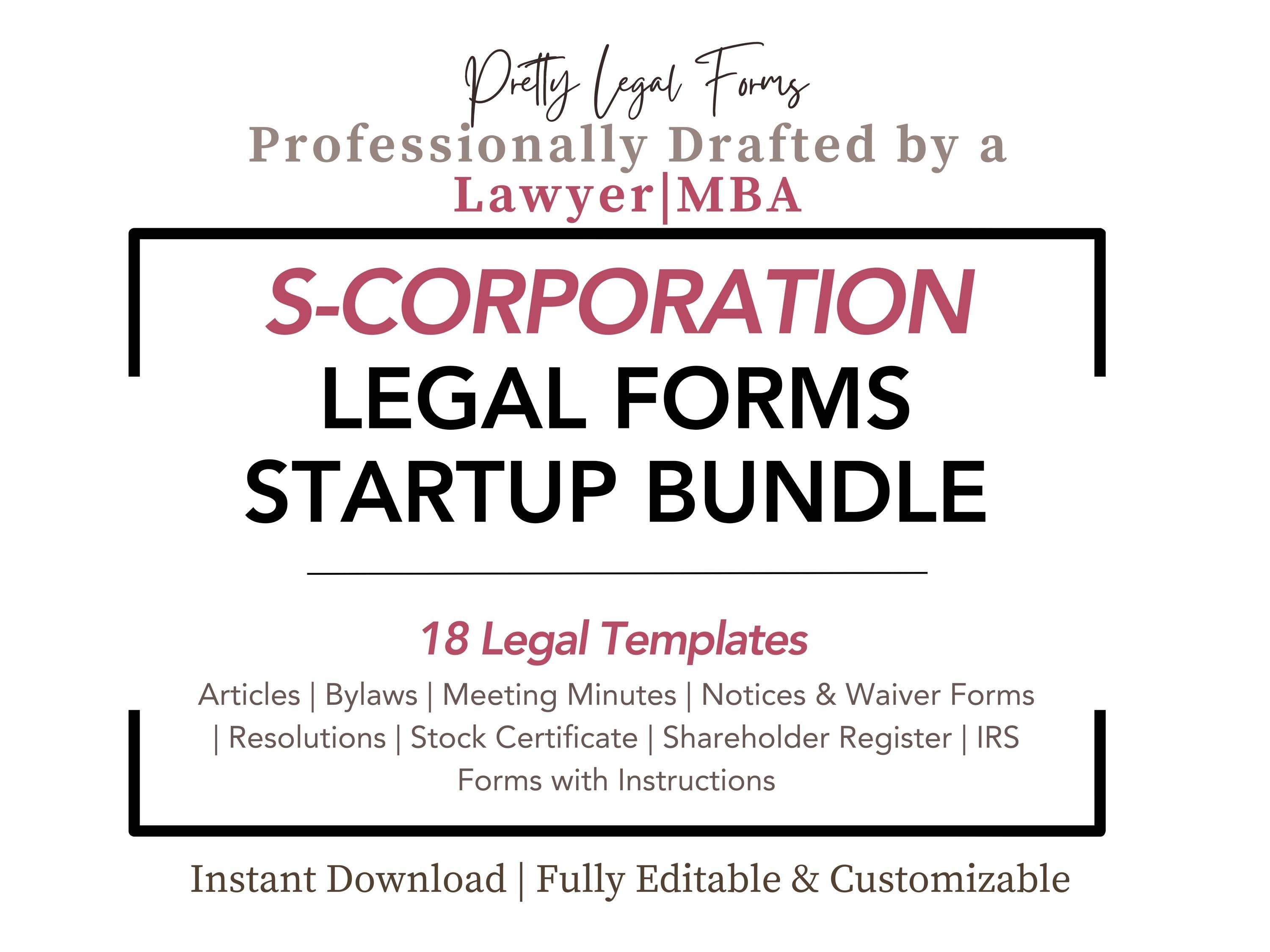 S-corp Kit S-corporation Legal Template Bundle S-corp Forms Scorp ...