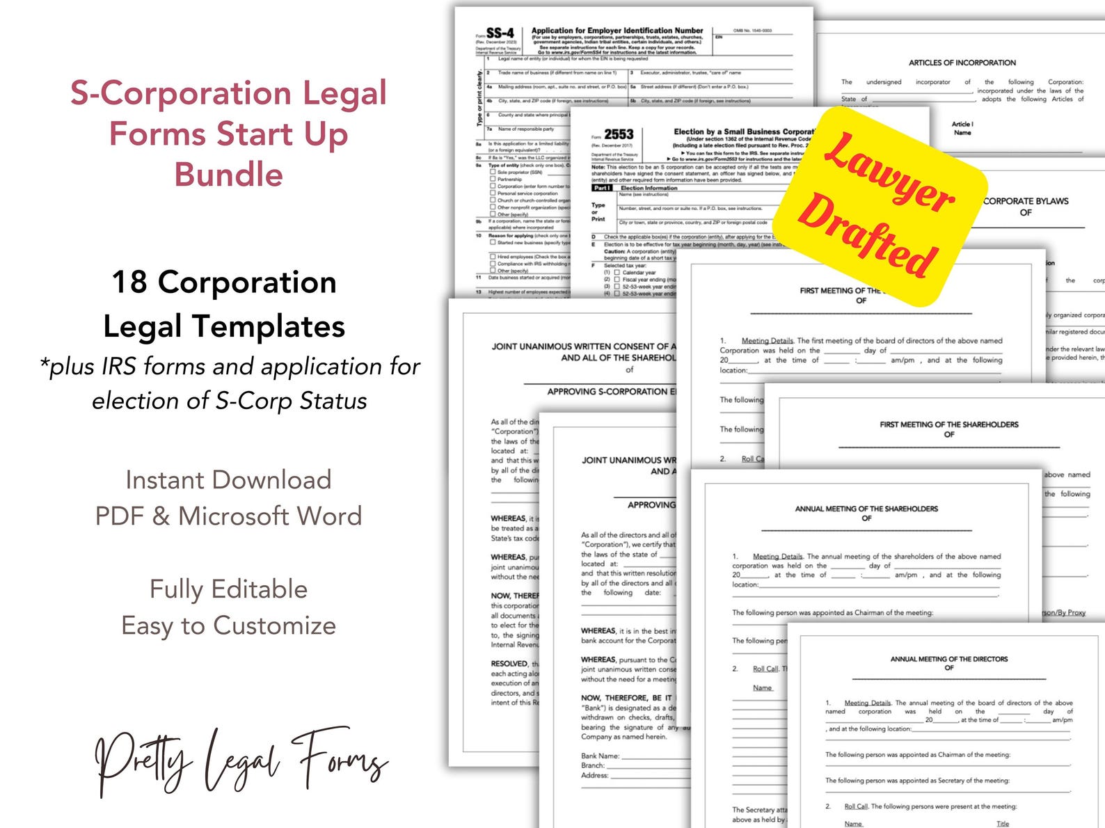 S-corp Kit S-corporation Legal Template Bundle S-corp Forms Scorp ...