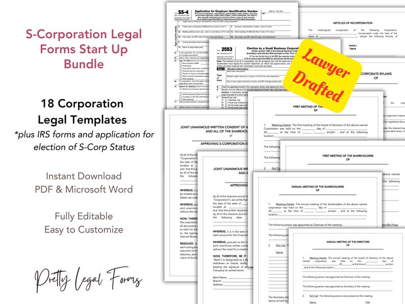 S-corp Kit S-corporation Legal Template Bundle S-corp Forms Scorp ...