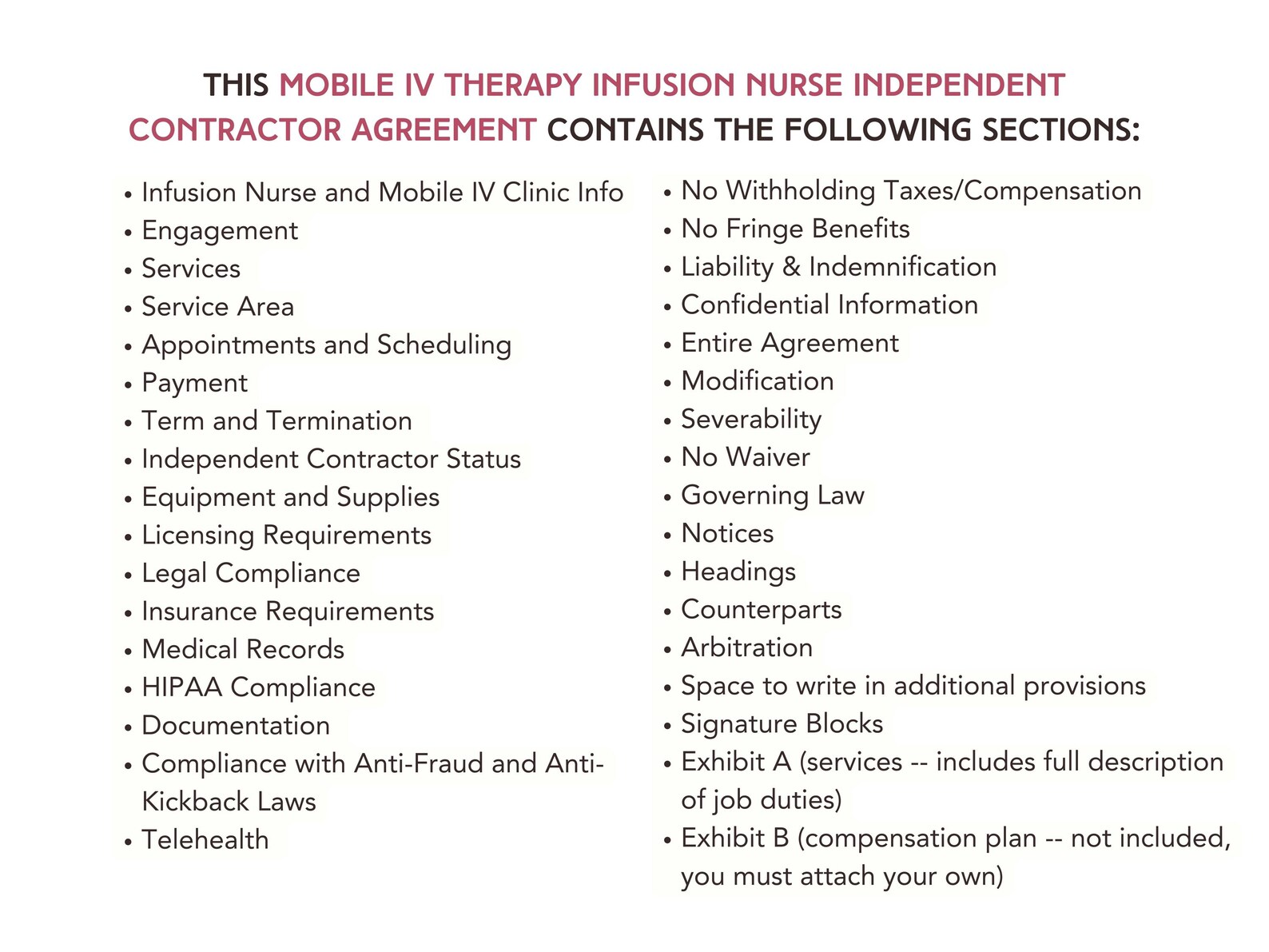 Mobile IV Therapy Infusion Nurse Contract Mobile IV Hydration Nurse ...