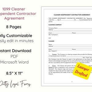 Cleaning Contract 1099 Independent Contractor Agreement for Cleaner ...