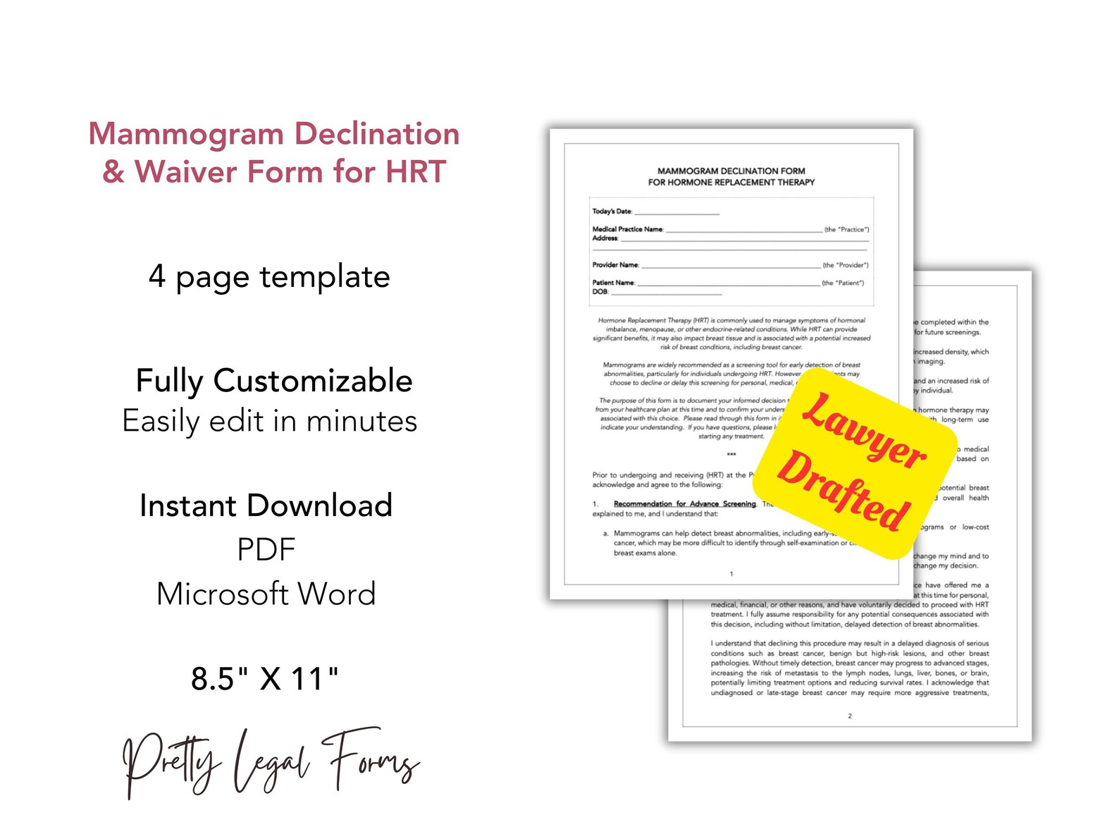 Mammogram Declination Form for HRT Mammogram Waiver and Release of ...