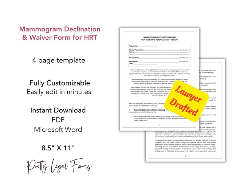 Mammogram Declination Form for HRT Mammogram Waiver and Release of ...