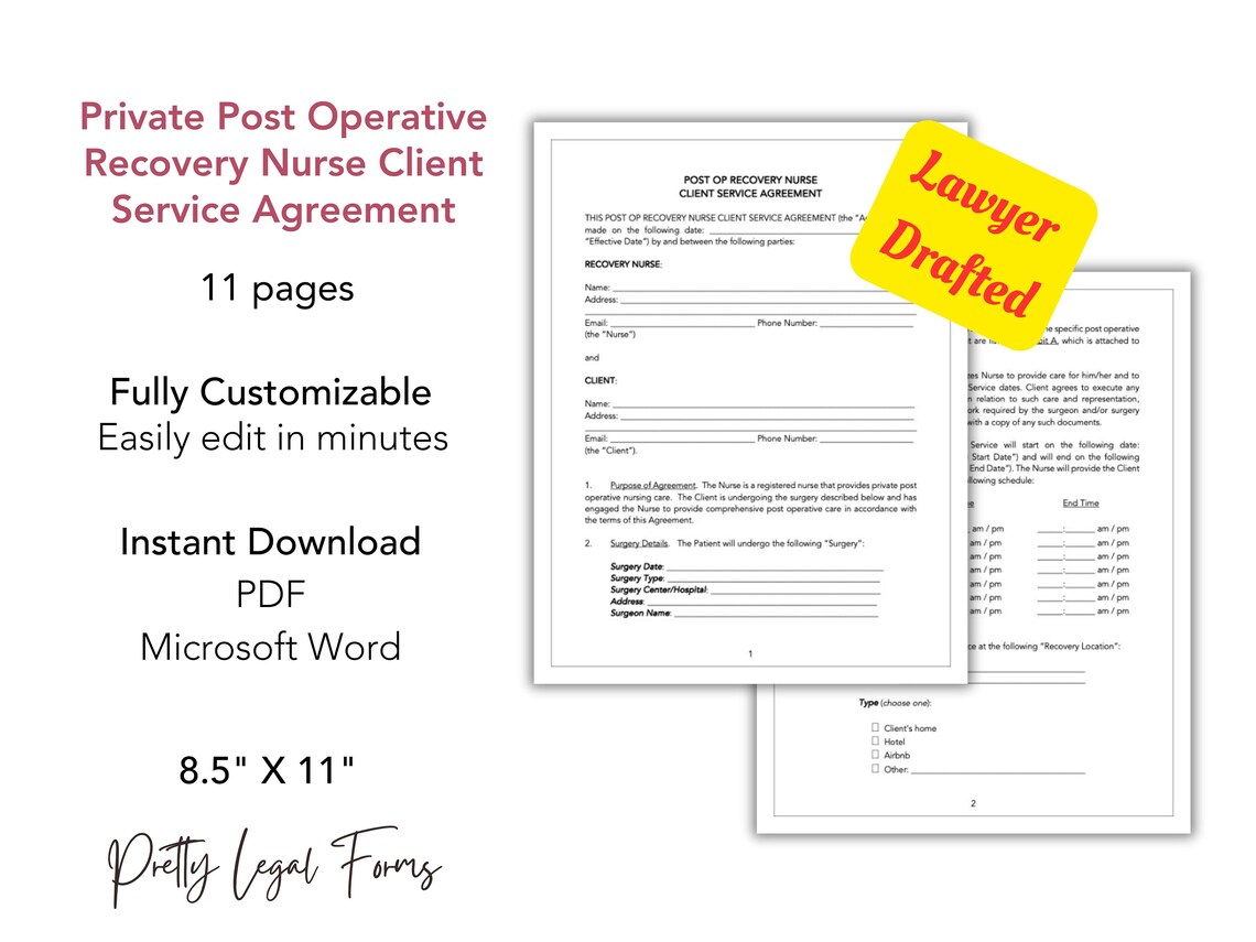 Post Op Recovery Nurse Client Service Agreement, Post Surgery RN ...