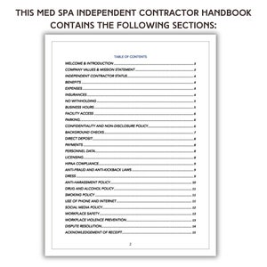 Medical Spa Handbook, Med Spa Independent Contractor Handbook, Med Spa ...