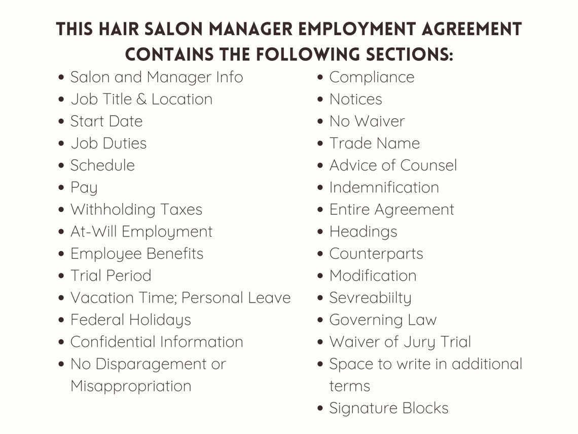 Hair Salon Manager Employment Contract Template Hair Salon Management ...
