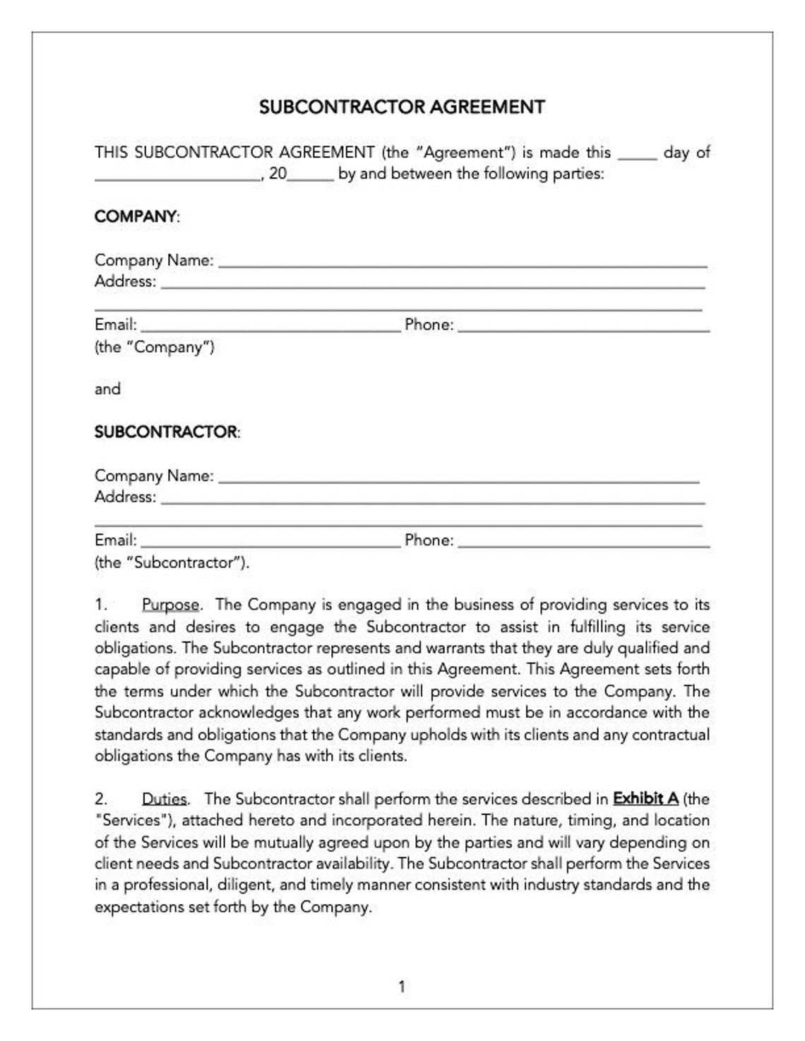 Subcontractor Agreement Independent Contractor Contract Template 1099 ...