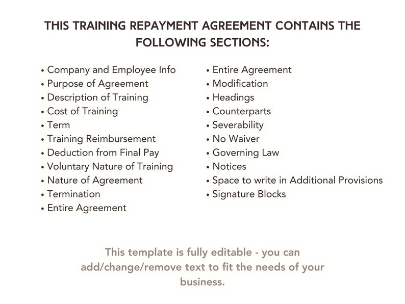 Training Repayment Agreement, TRAP Provision, Training Reimbursement Contract Template, Employee ...
