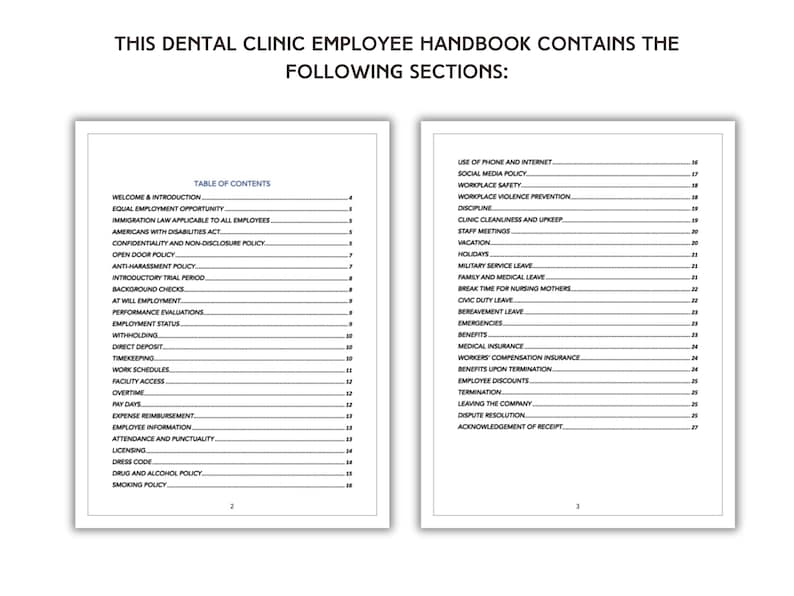 Dental Clinic Employee Handbook Template Dentist Office Employee Manual ...