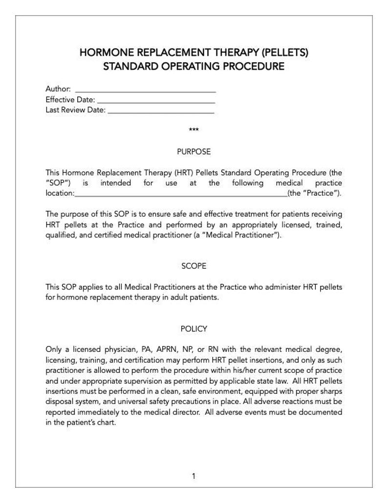 Hormone Replacement Therapy SOP HRT Protocol BHRT Pellets Policy and ...
