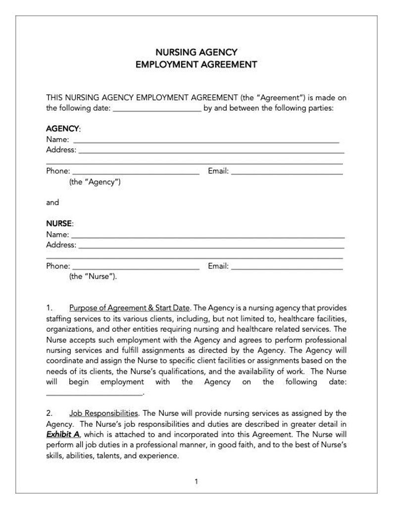 Nurse Agency Employment Agreement Nursing Agency Contract Template ...