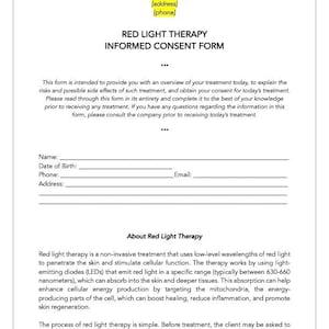 Red Light Therapy Consent Form RLT Informed Consent Template Health ...