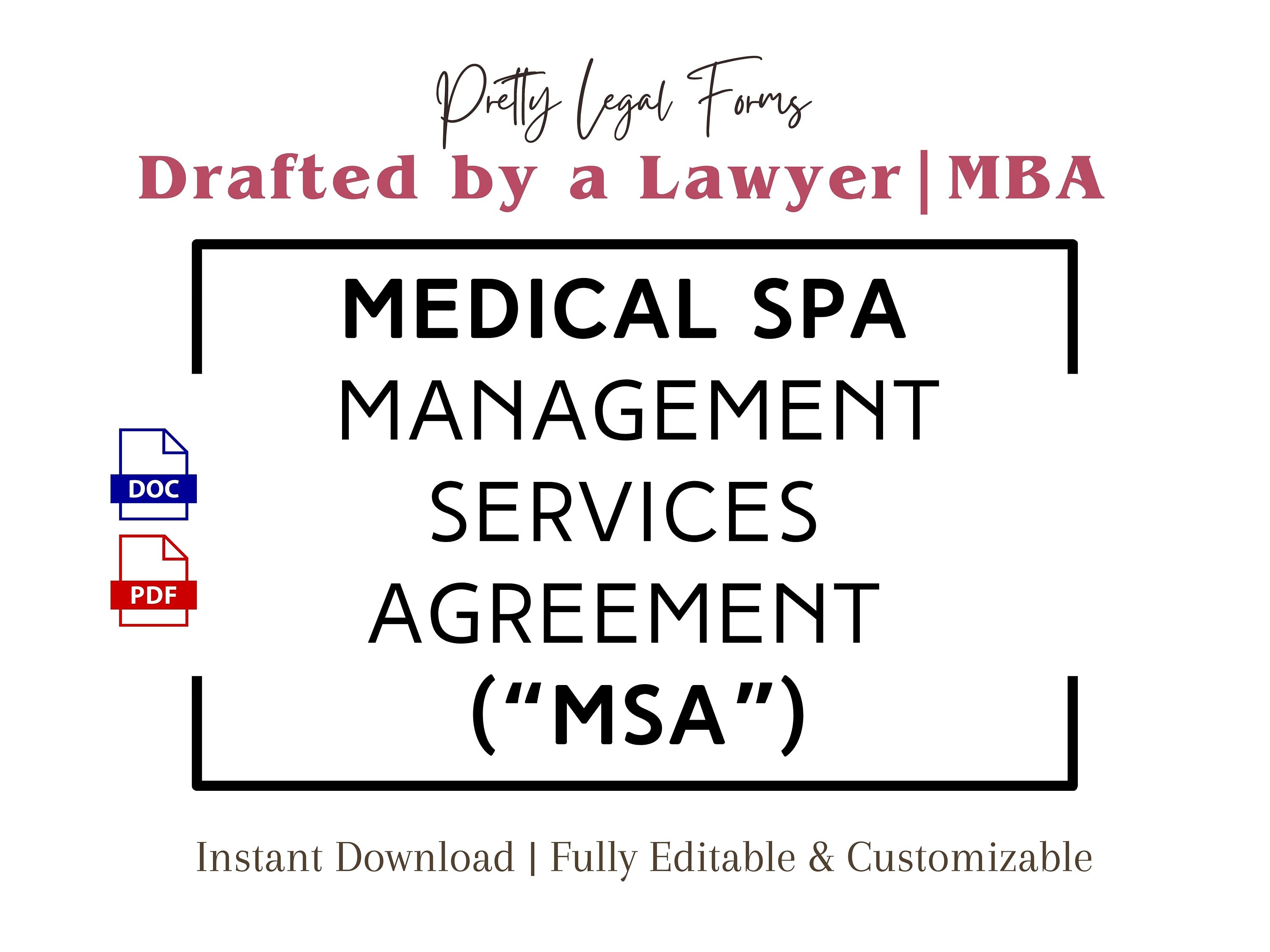 Medical Spa MSA Med Spa Management Service Agreement Contract Template Medical Director MSO Med ...