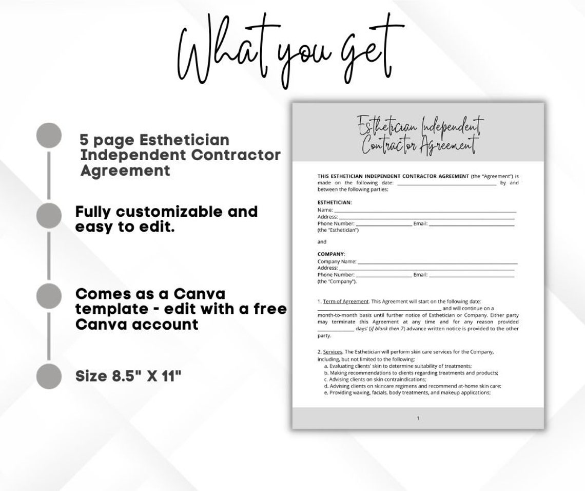 Esthetician Contract, Esthetician Independent Contractor Agreement 1099 ...