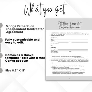 Esthetician Contract, Esthetician Independent Contractor Agreement 1099 CANVA Template ...
