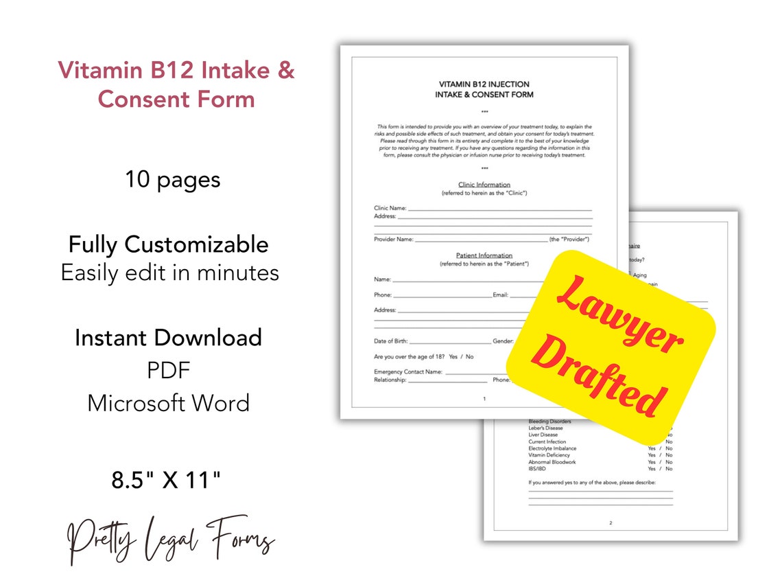 Vitamin B12 Intake and Consent B12 Injection Consent Template B12 Shot ...