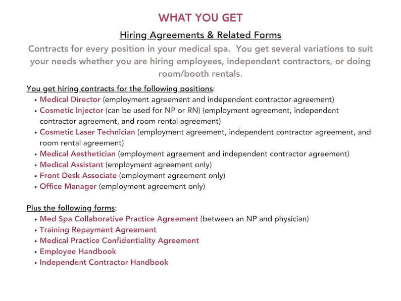 Medical Spa Forms Startup Bundle Med Spa Template Medical Spa Hiring ...