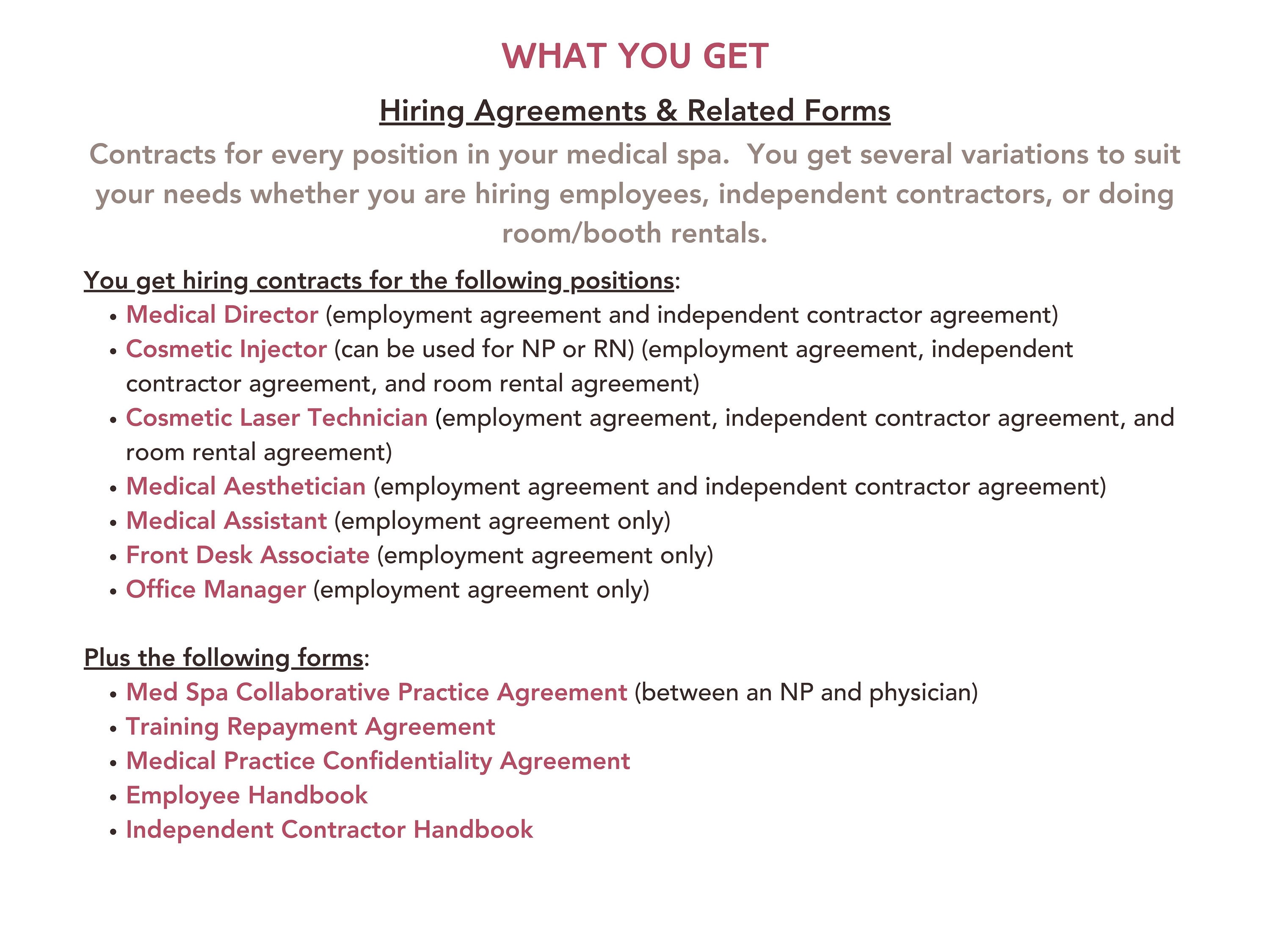 Medical Spa Forms Startup Bundle Med Spa Template Medical Spa Hiring ...