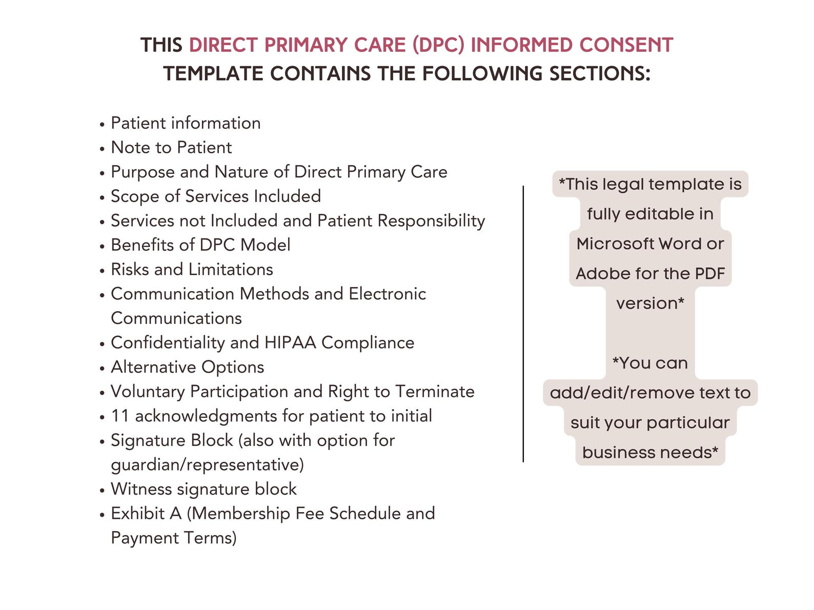 Direct Primary Care Consent Form DPC Membership Agreement Family ...