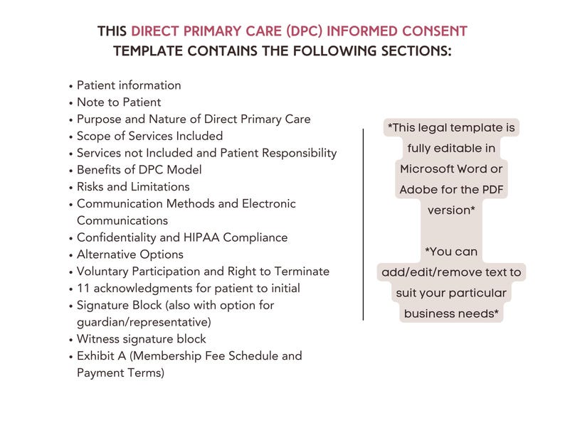 Direct Primary Care Consent Form DPC Membership Agreement Family ...