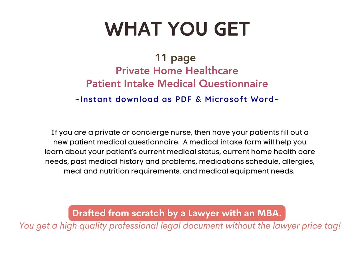 Home Health Nurse Medical Questionnaire Concierge Nurse Client Intake ...