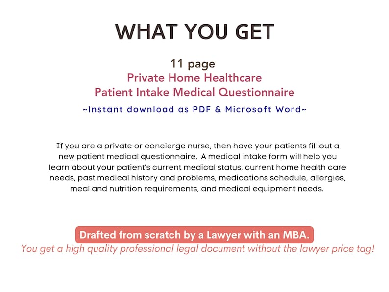 Home Health Nurse Medical Questionnaire Concierge Nurse Client Intake ...