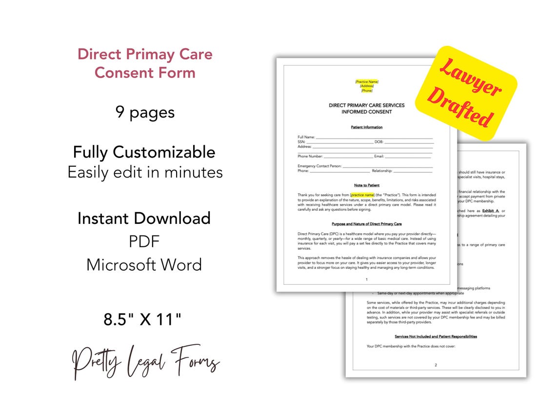 Direct Primary Care Consent Form DPC Membership Agreement Family ...
