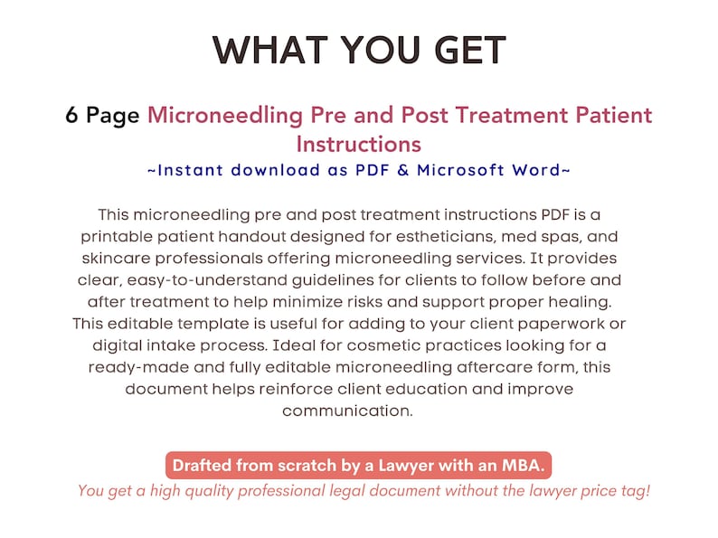 Microneedling Aftercare Instructions Pre and Post Treatment Editable ...