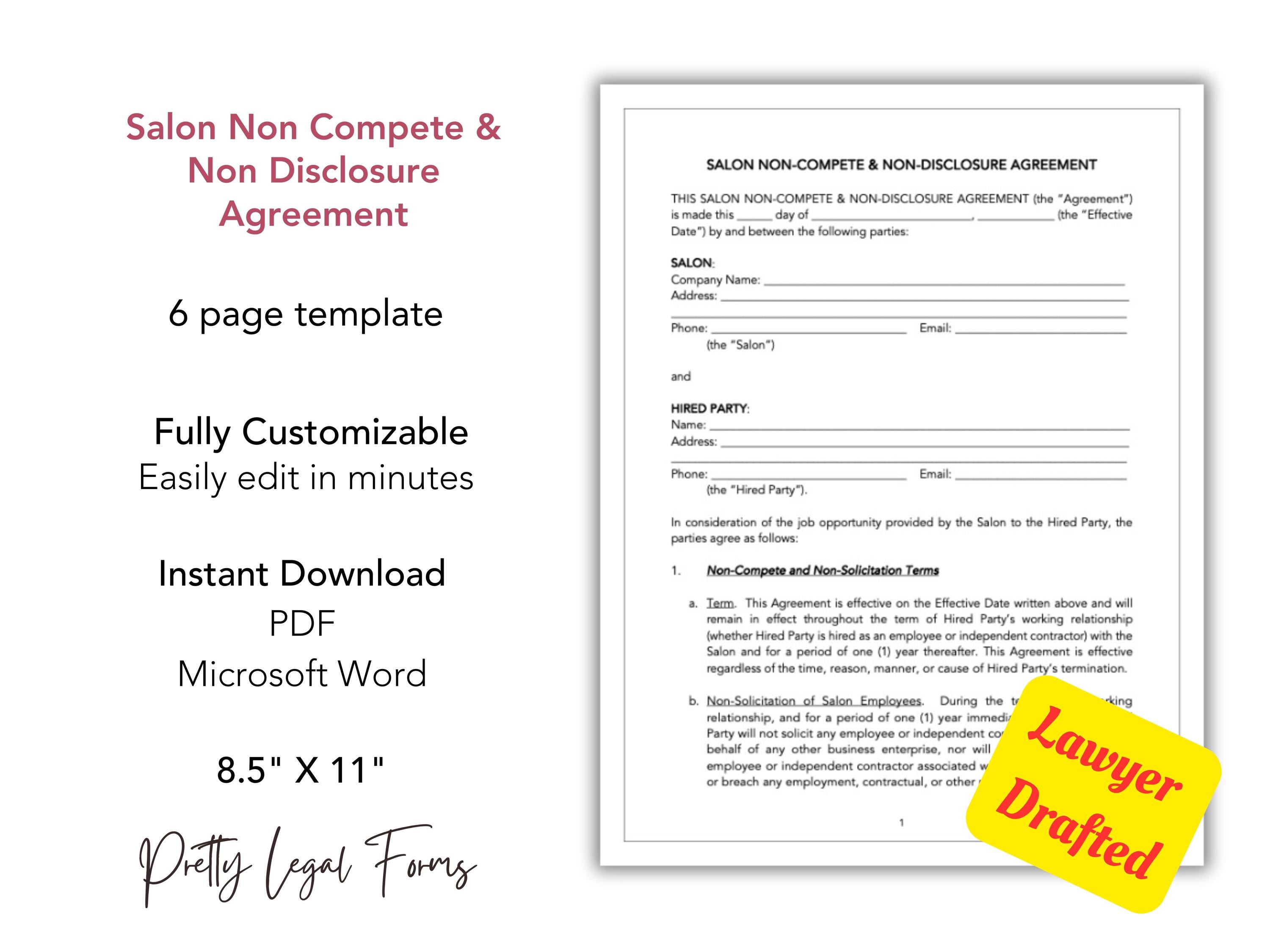 Salon Non Compete Agreement Nail Salon NDA Contract Template Hair Salon ...