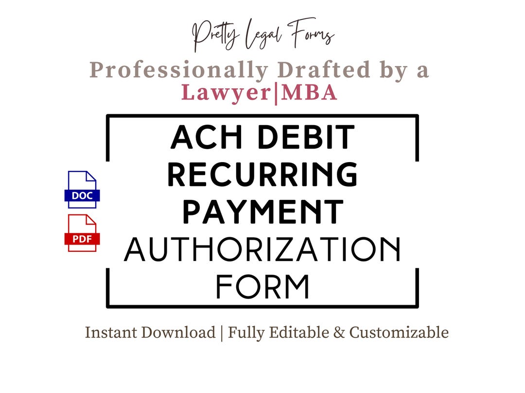ACH Debit Authorization Form Recurring Payments Automatic Payment Form ...