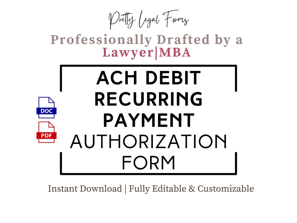 ACH Debit Authorization Form Recurring Payments Automatic Payment Form ...