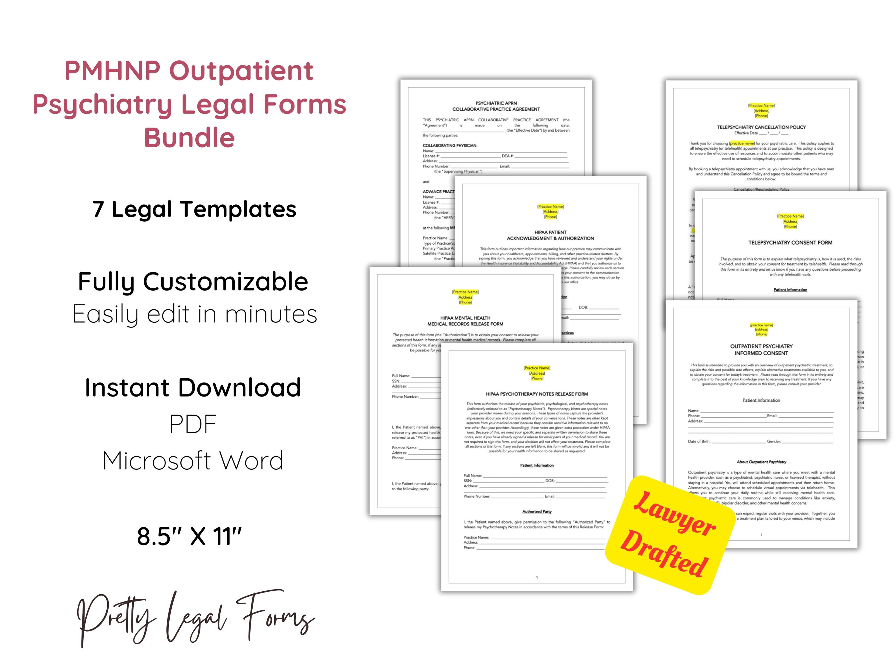 Psychiatry Practice Forms Bundle APRN Mental Health Patient Intake ...