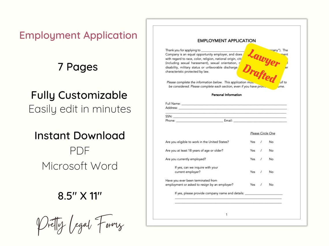 Employment Application Hiring Application Job Application Form for New ...