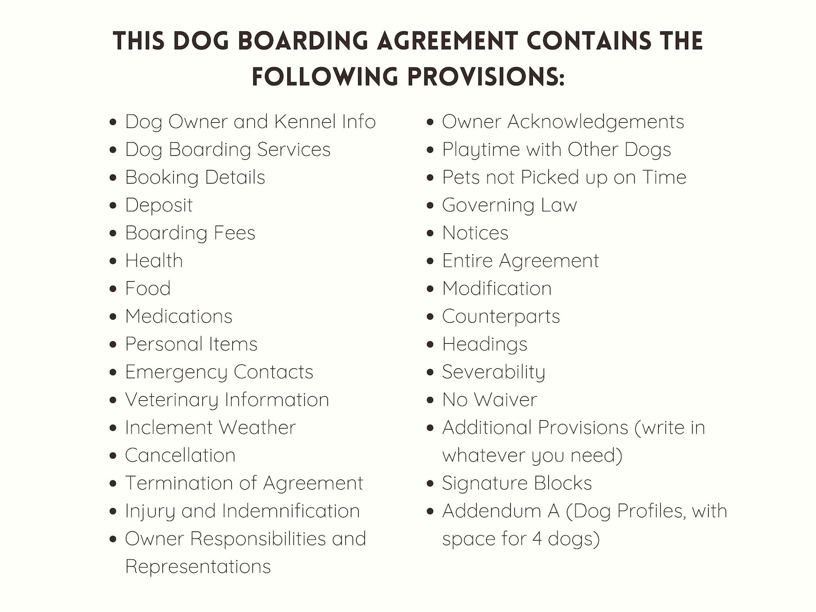 Dog Boarding Contract Template, Dog Boarding Service Agreement, Dog ...