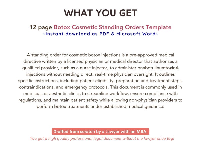 Botox Standing Order Template Botox Injections Protocol Medical Spa SOP ...